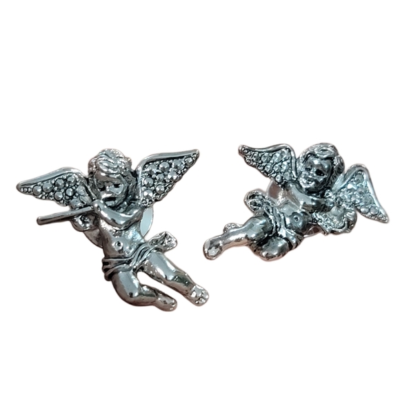 Avon | Jewelry | Avon Vintage Silver Tone Cherub Angel Pins With Dark ...